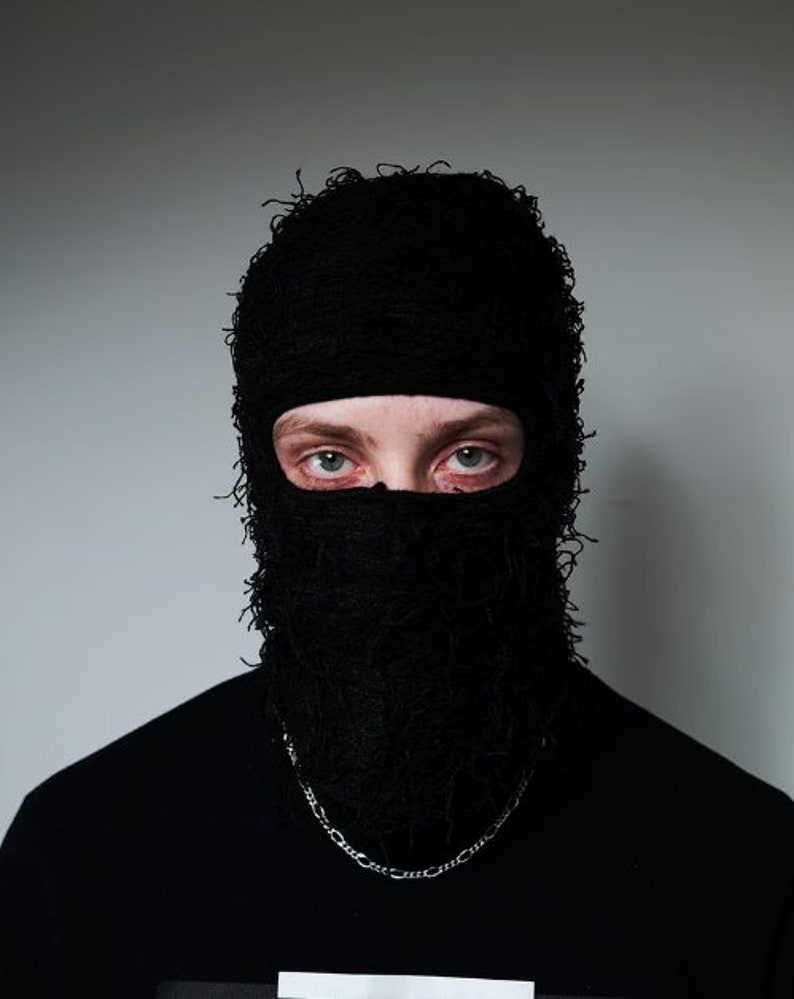 Edgy and Bold Distressed Black Balaclava, the Iconic Shiesty Aesthetic ...