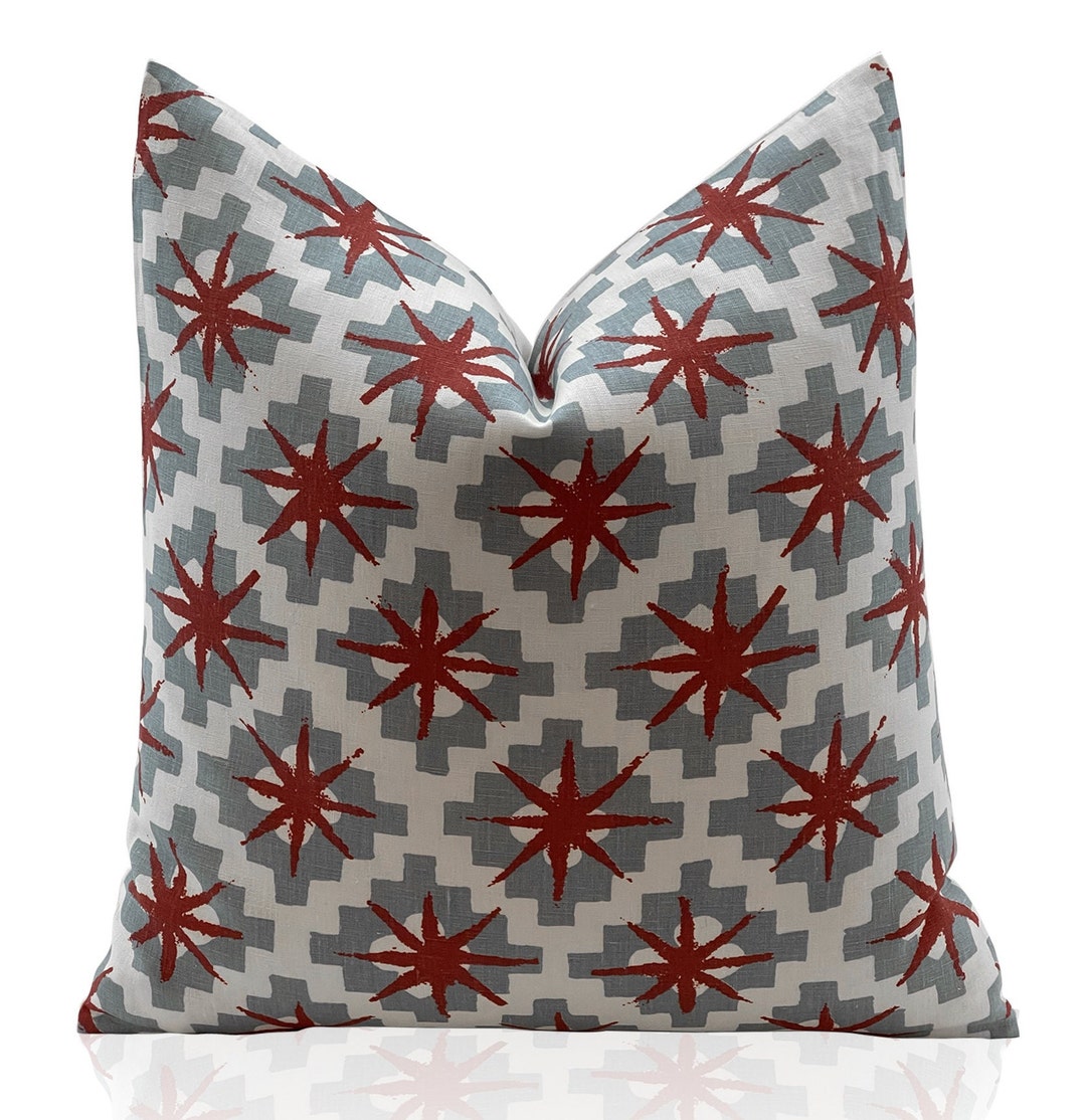 Peter Dunham Starburst Pillow Cover in Blue and Red Decorative Throw ...