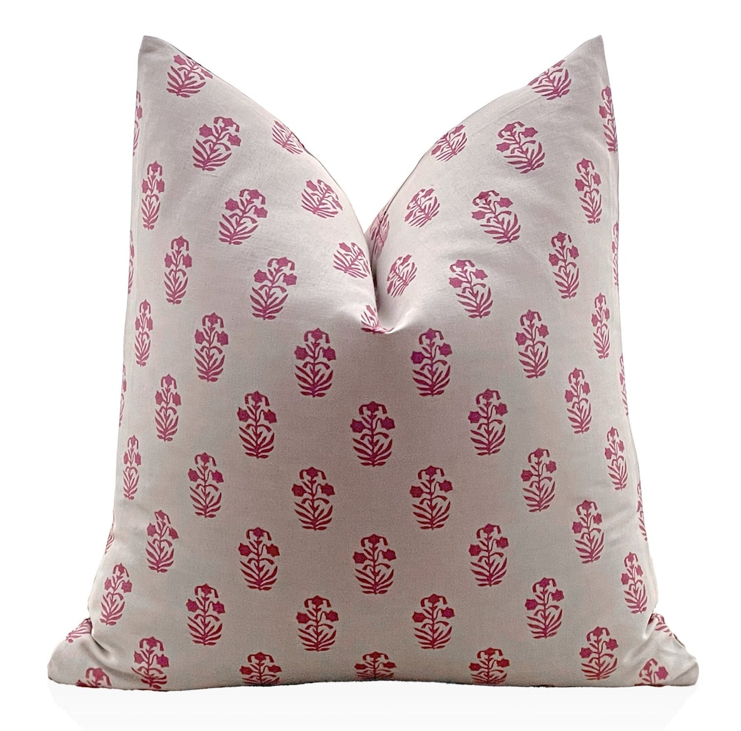Thibaut Floral Pillow Cover in Raspberry and Natural, Throw Cushion ...