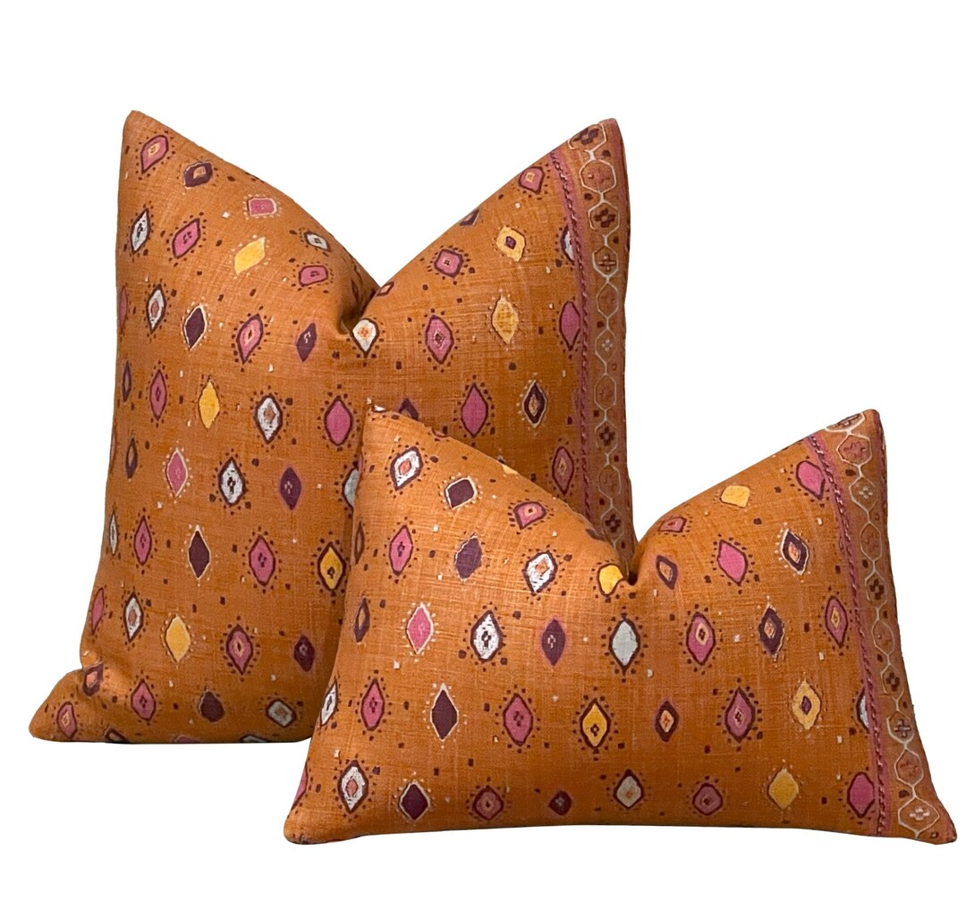 Lumbar Throw Pillows, Peter Dunham Oona Pillow Cover in Orange/pink ...