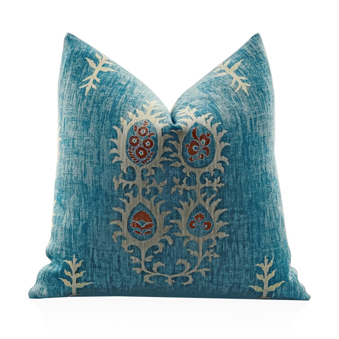 Tribal Flame Pillow Cover in Masai Blue, Throw Cushion, Decorative ...