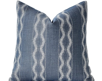 Peter Dunham Zanzibar in Ocean Geometric Stripe Linen Designer Pillow ...