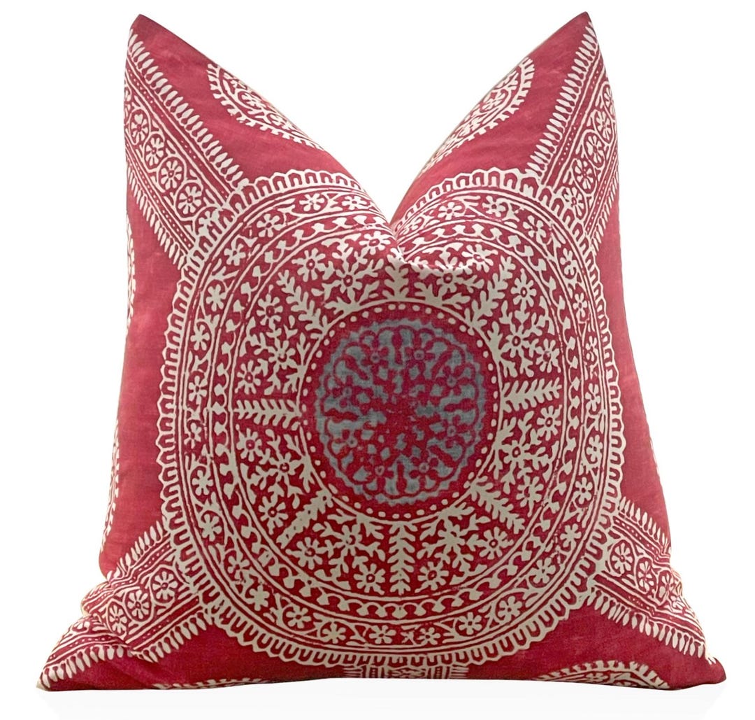 Red Pillows, Thibaut Medallion Pillow Cover in Red, Designer Lumbar ...