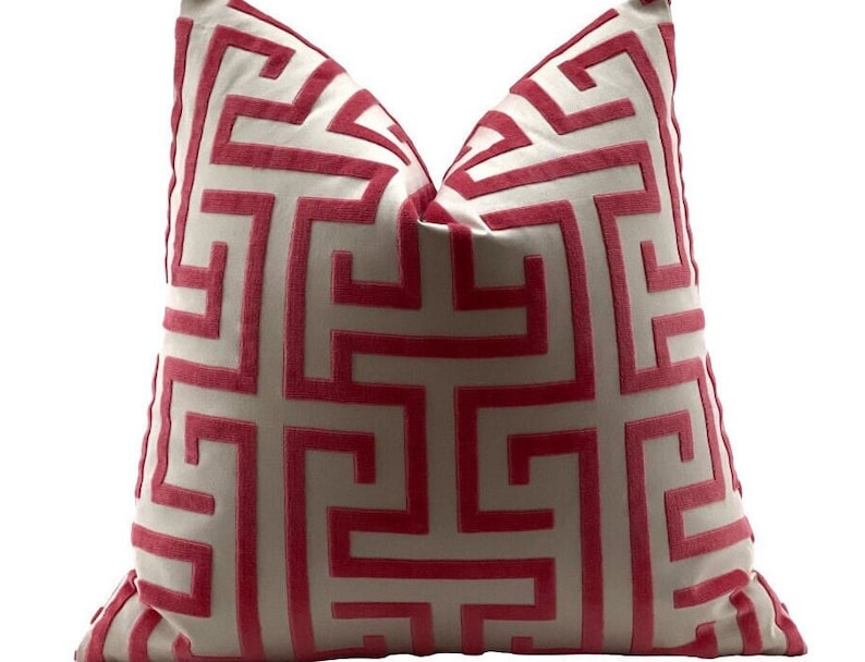 Greek Key Pillow Cover, Pink Velvet Pillow, Ming Trail Red Pillows ...