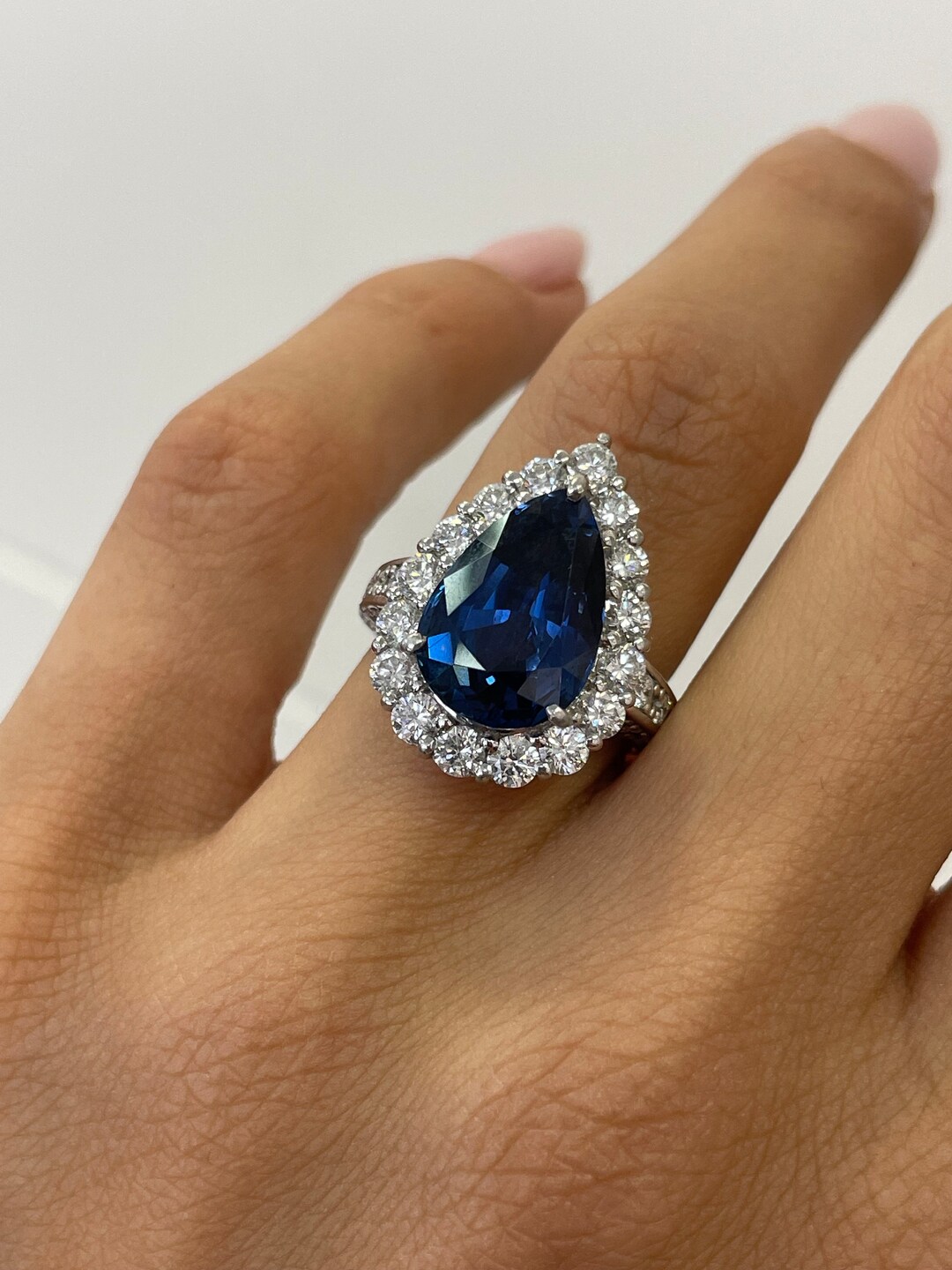 Sapphire Statement Ring, 8.02CT Pear Natural Untreated Sapphire ...