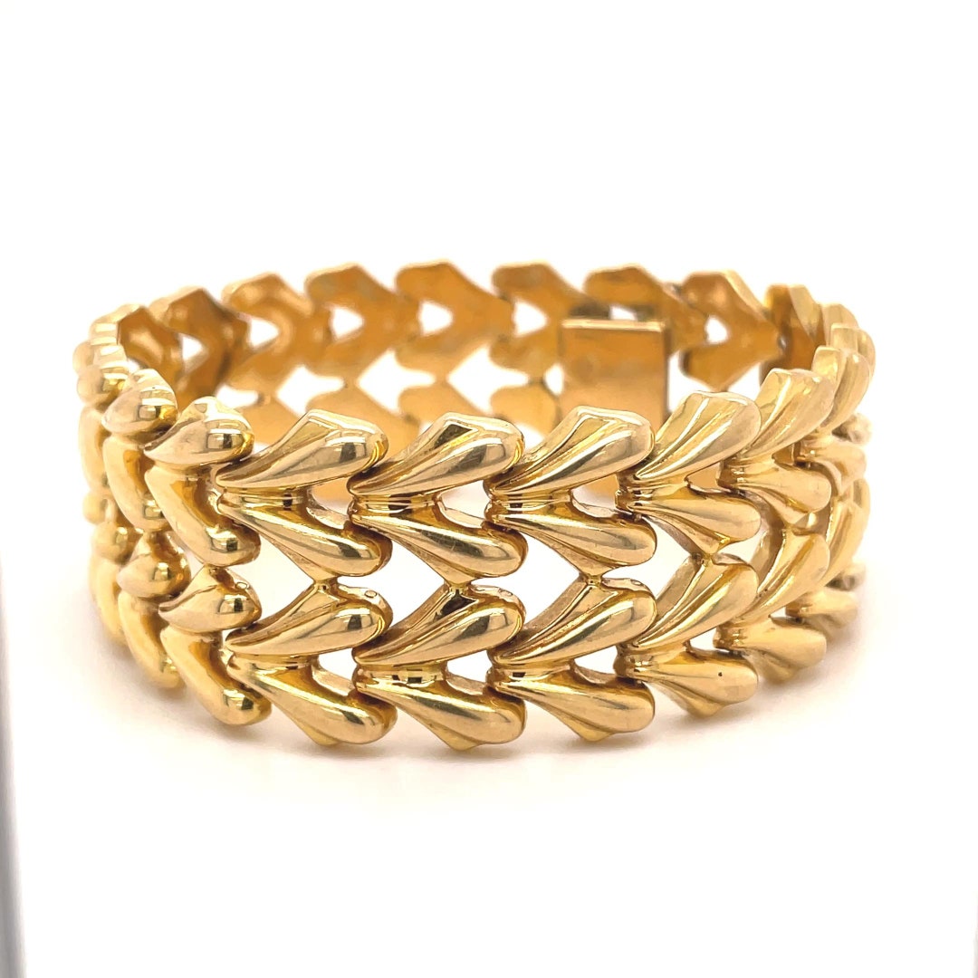 Statement Gold Wide Band Bracelet Gold Bangle Bracelet, Vintage 18K ...