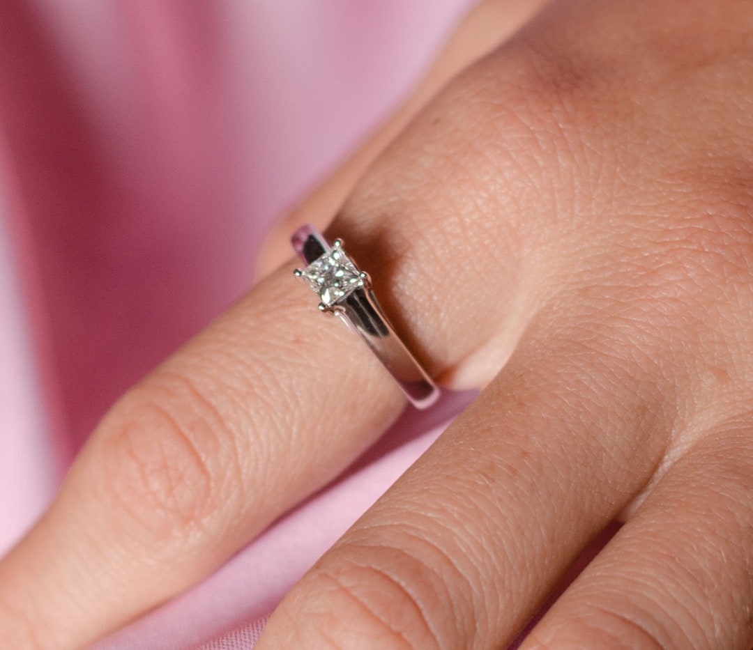 Solitaire Princess Cut Engagement Ring 0.5CT Natural Diamond 14k White Gold Tolkowsky Jewelry Ring Brand Jewelry minimalist Fine Jewelry Etsy