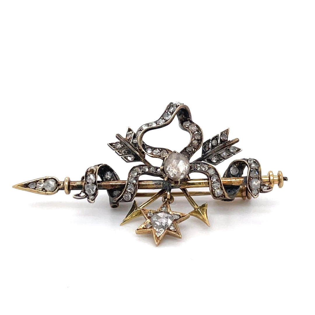 Antique Victorian Diamond Brooch, Arrows Starts and Bow Motif Brooch ...