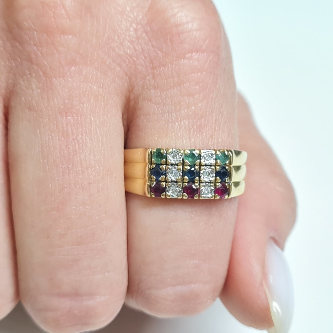 Vintage Gemstones Ring, Ruby Ring, Sapphire Ring, Emerald Ring, 18k ...