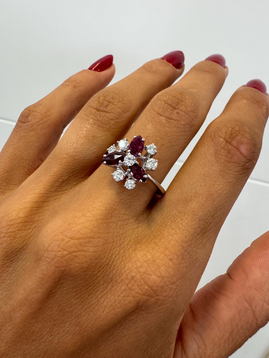 Vintage Ruby Engagement Ring - Unique Ruby Ring, 18K White Gold, Estate ...