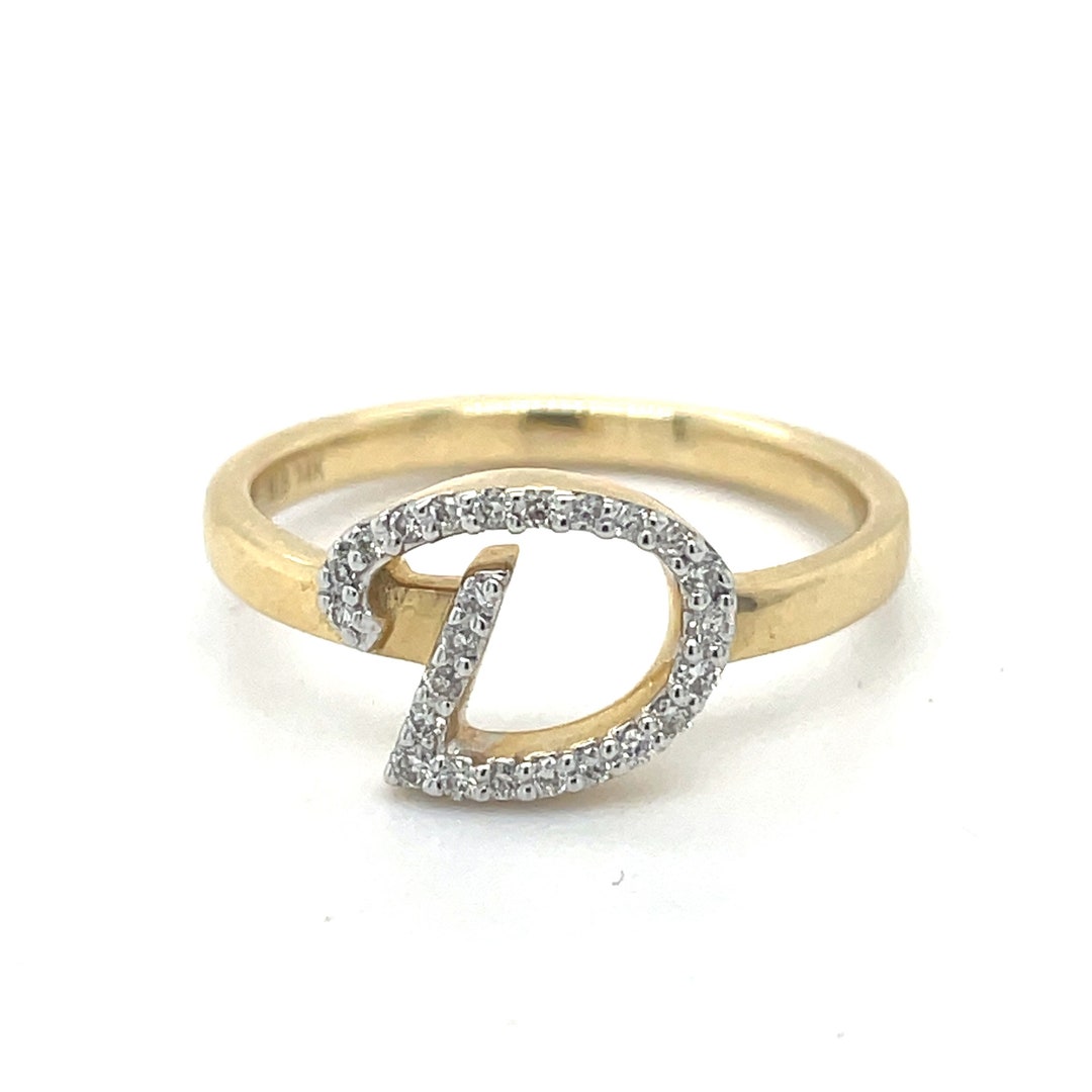 D Letter Ring, Name Ring, Initial Ring, Diamond Ring, 14k Yellow Gold ...