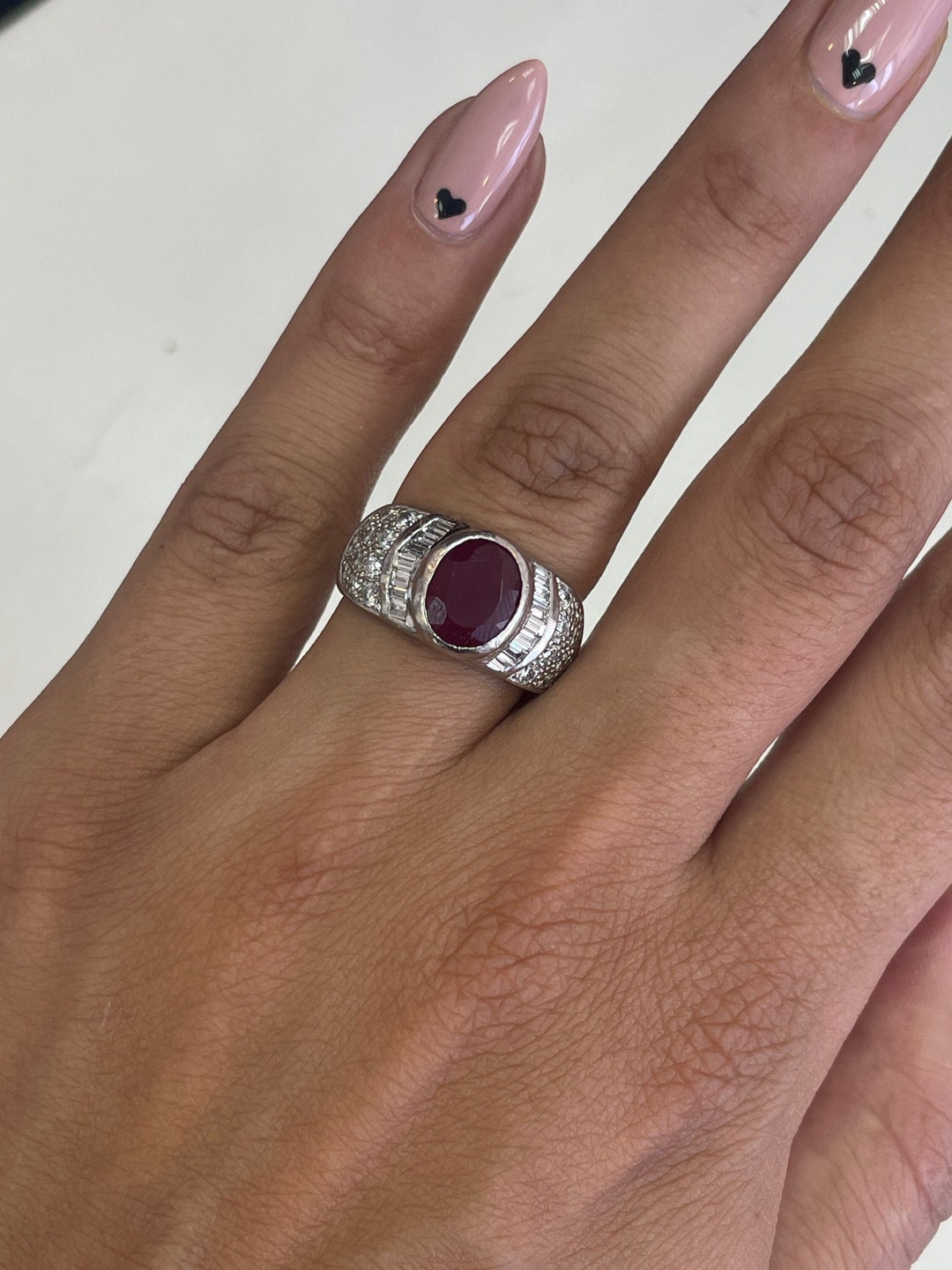 Vintage Ruby Ring - Vintage Platinum Band, Ruby & Diamonds Art Deco ...