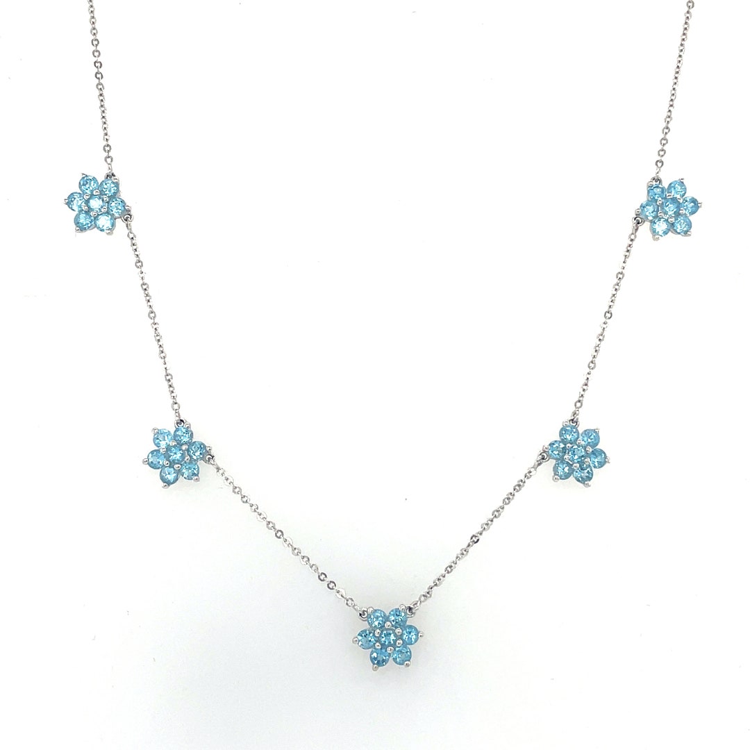Blue Topaz Flower Necklace, 18k White Gold Chain, Estate Jewelry - Etsy