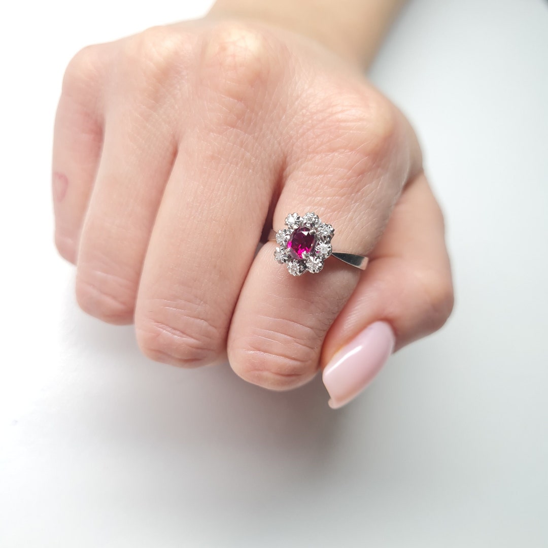 Dainty Ruby Ring, 0.5CT Natural Ruby, 18k White Gold, Ruby Vintage Ring ...