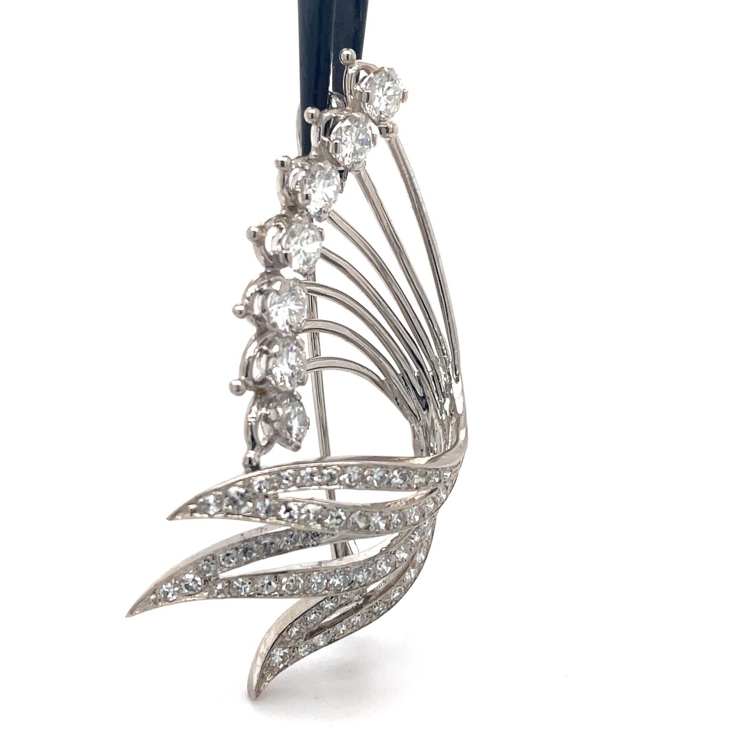 Diamond Brooche for Women - 18K White Gold and Platinum Brooch, 2.25CT ...
