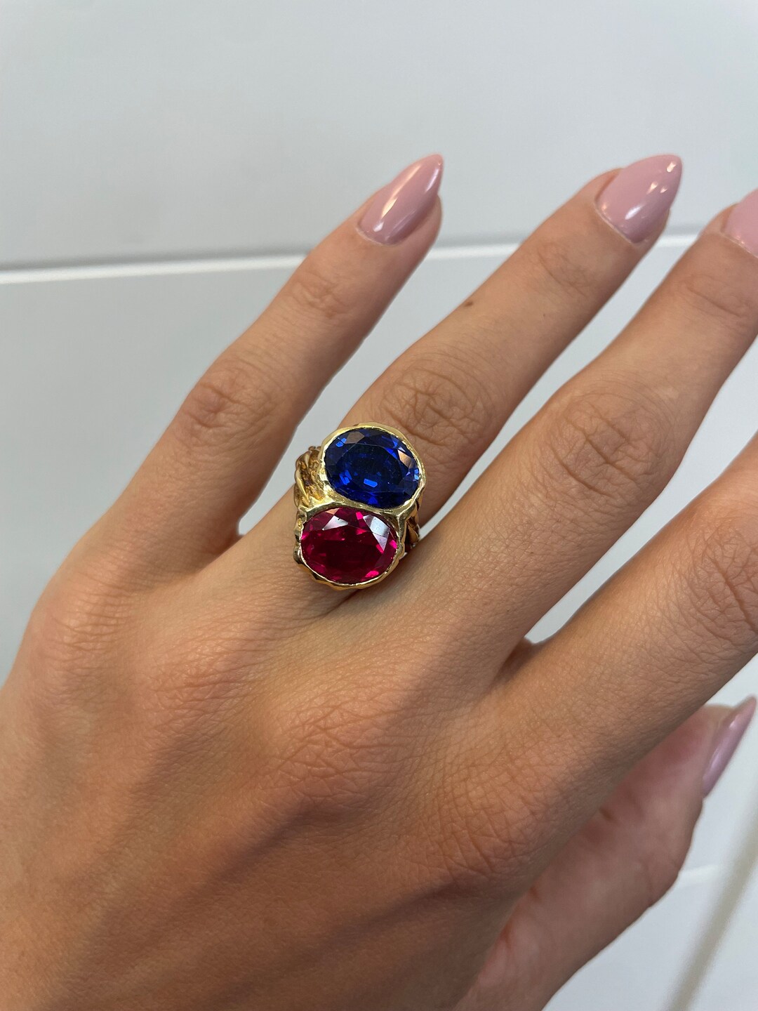Toi Et Moi Engagement Ring - Synthetic Ruby & Sapphire Toi Et Moi Ring ...
