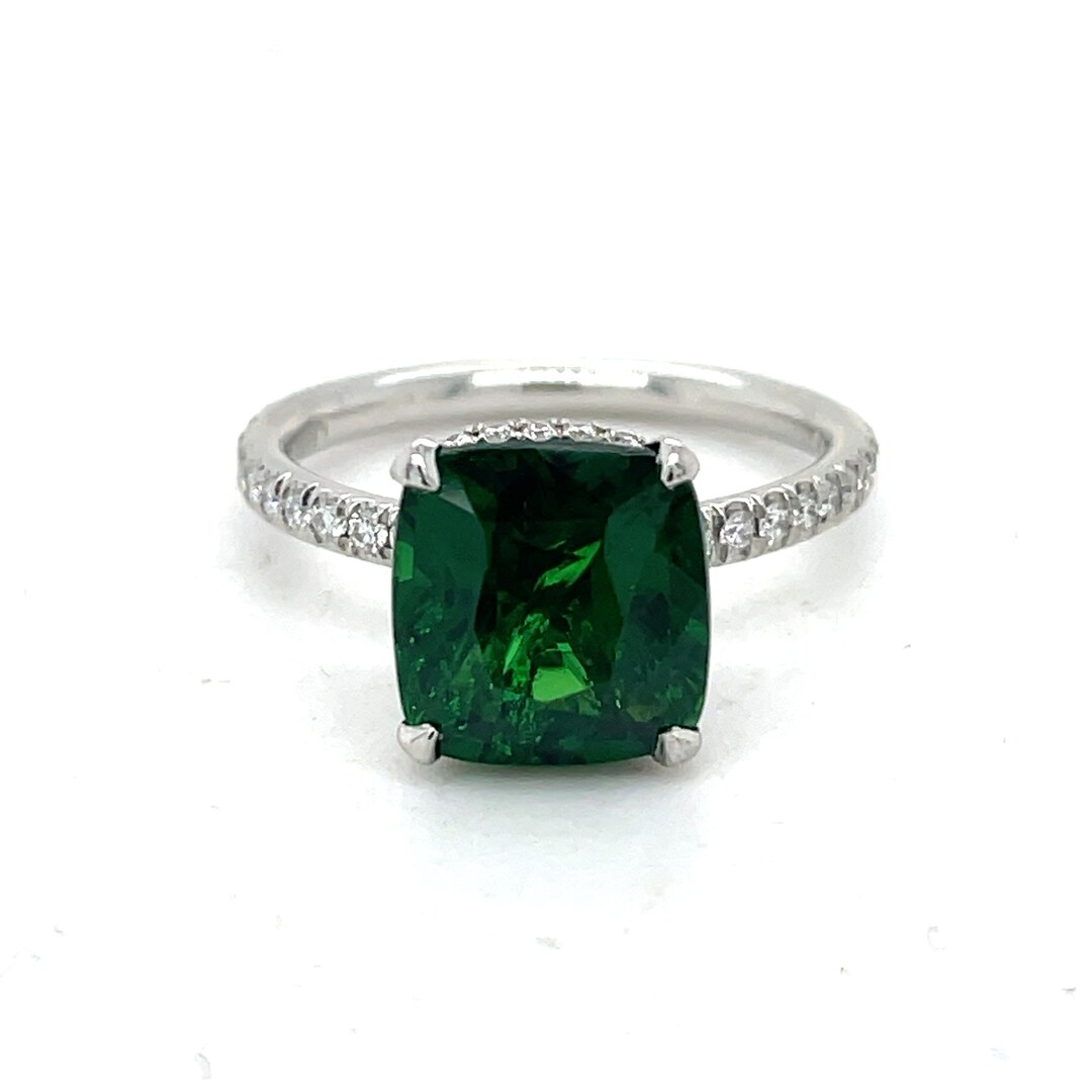 Tsavorite Engagement Ring, 3.48ct Natural Tsavorite Ring, Platinum Ring ...