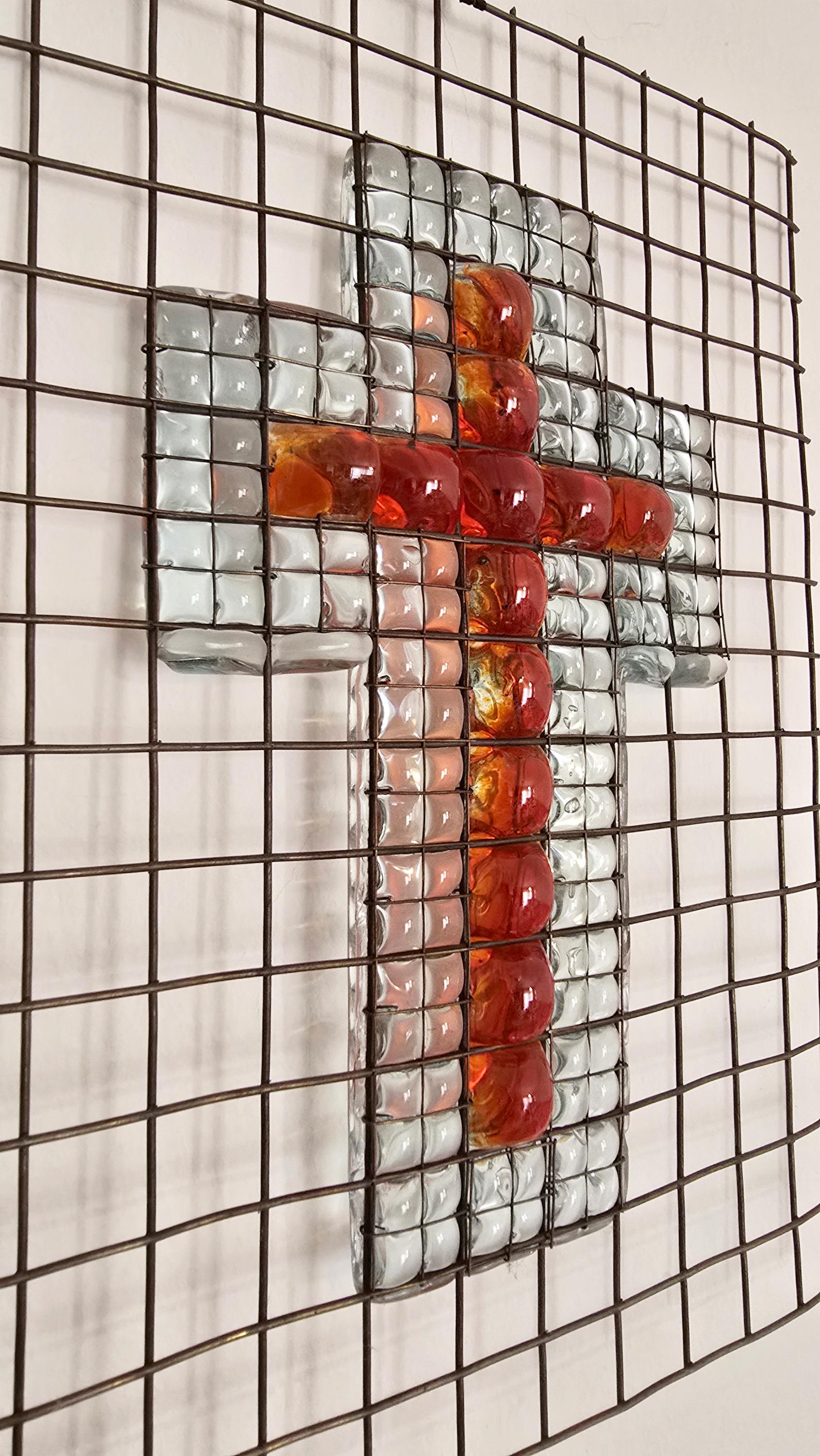 Glass Cross in Clear and Red Color on Stainless Steel Wire. - Etsy