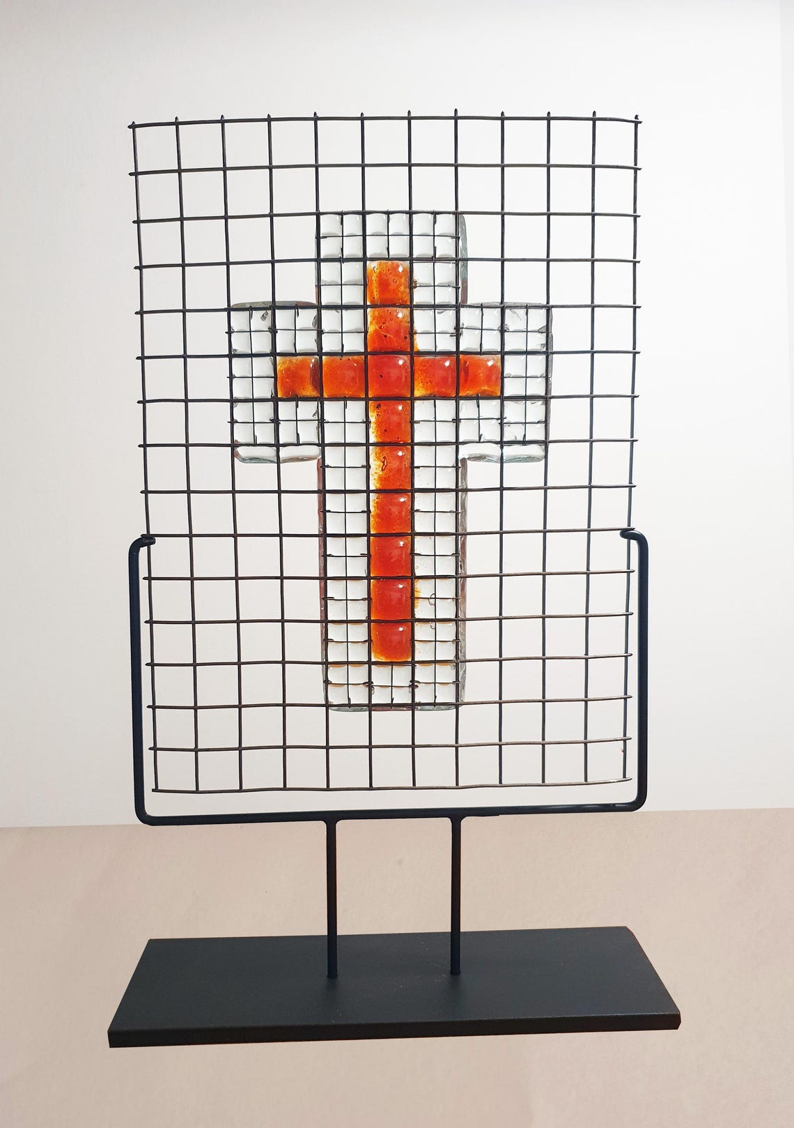 Glass Cross in Clear and Red Color on Stainless Steel Wire. - Etsy