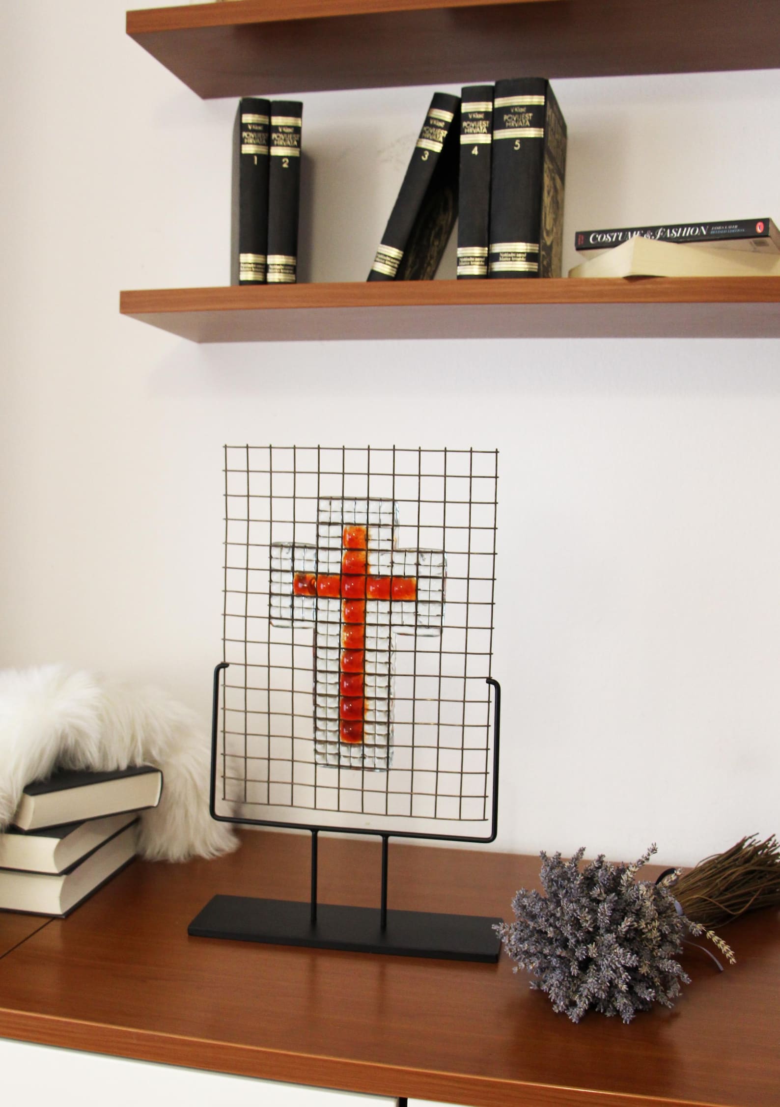 Glass Cross in Clear and Red Color on Stainless Steel Wire. - Etsy