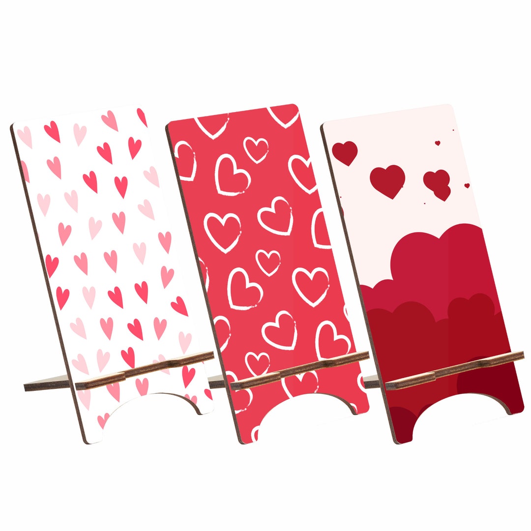 Love Hearts Wood Phone Stand, Valentines Holder for iPhone 14 13 12 11 ...