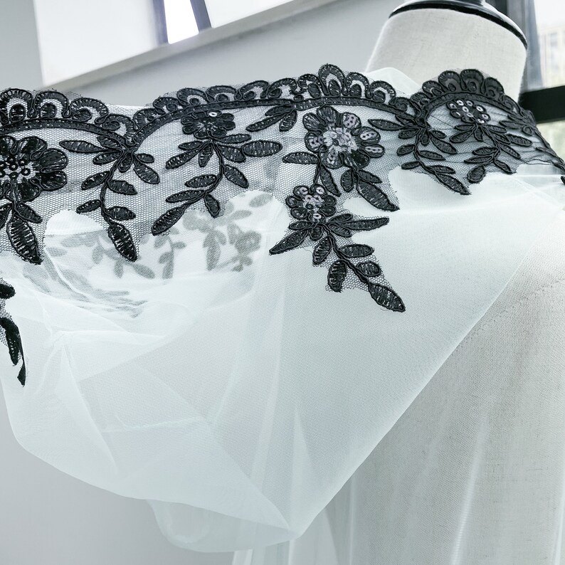 Ivory Hooded Veil With Black Lace Hooded Wedding Veil Floral - Etsy
