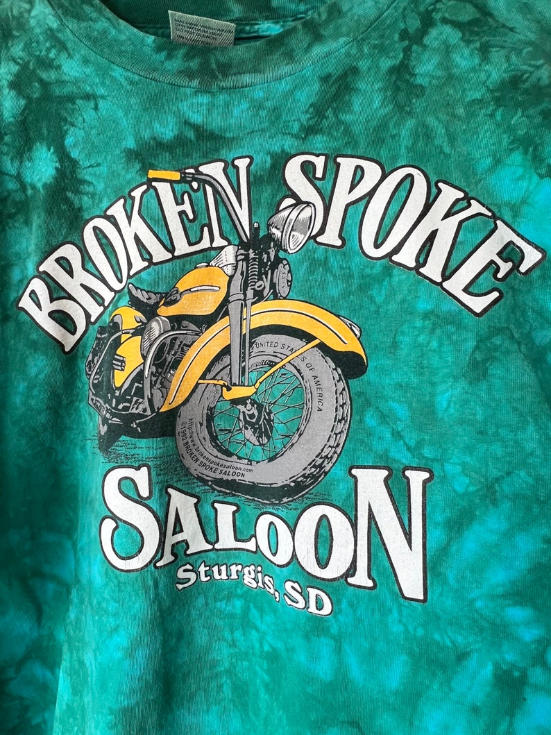 XXL / Sturgis Rally Green Acid Wash Motorcycle Broken Spoke Saloon Tee ...