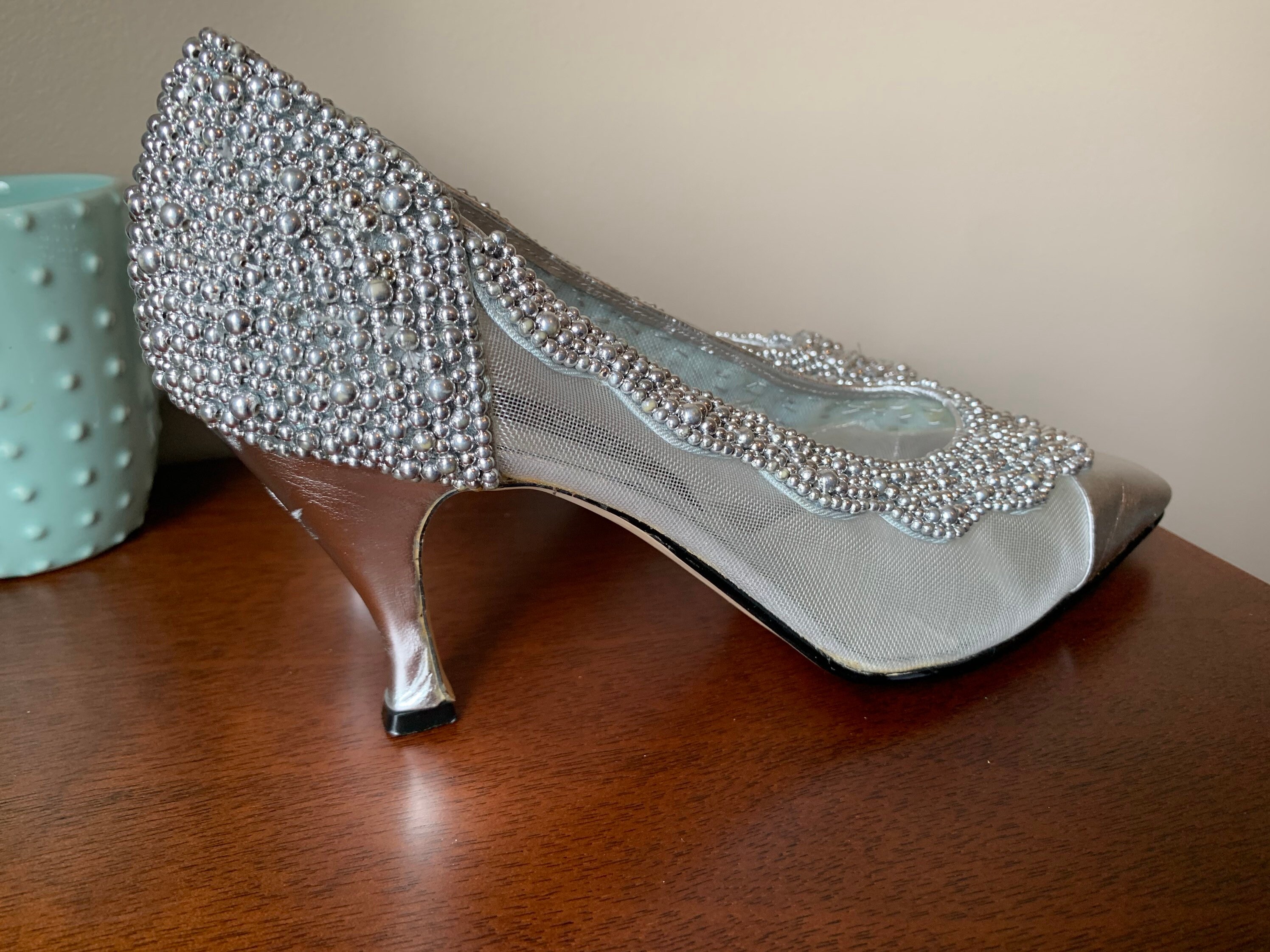 Vintage J Renee Silver Beaded Mesh Heels - Etsy