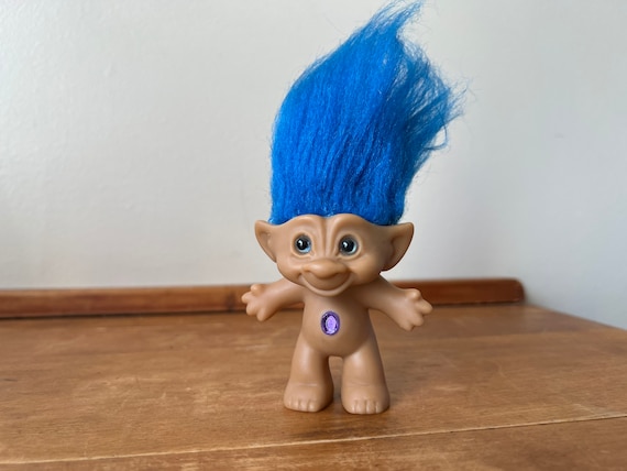 Vtg Blue Haired Troll Doll With Oval Purple Jewel Belly Button - Etsy