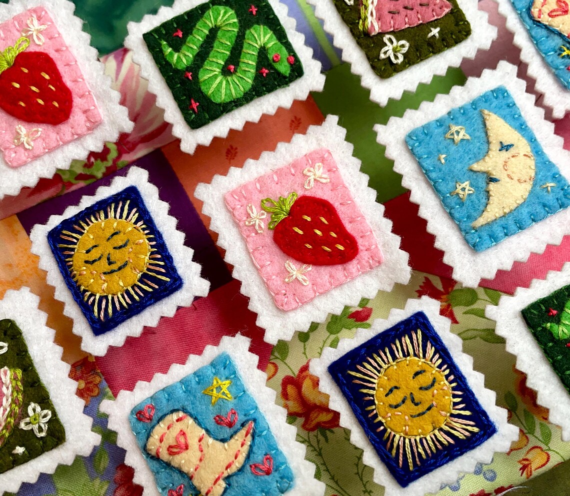 Hand Embroidered Felt Postage Stamp Pins - Etsy