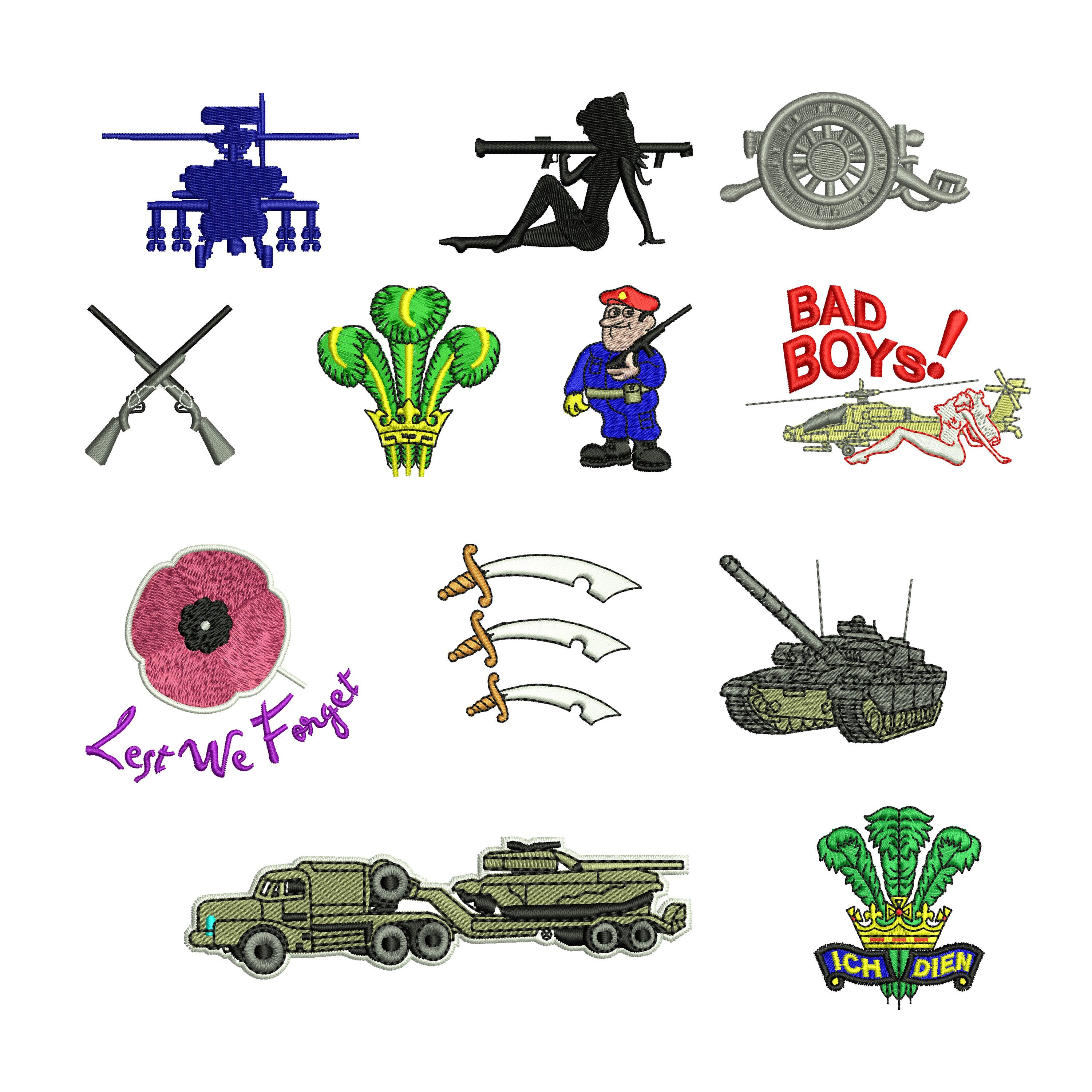 Pack of 12 Military Themed Machine Embroidery Designs With Free High ...