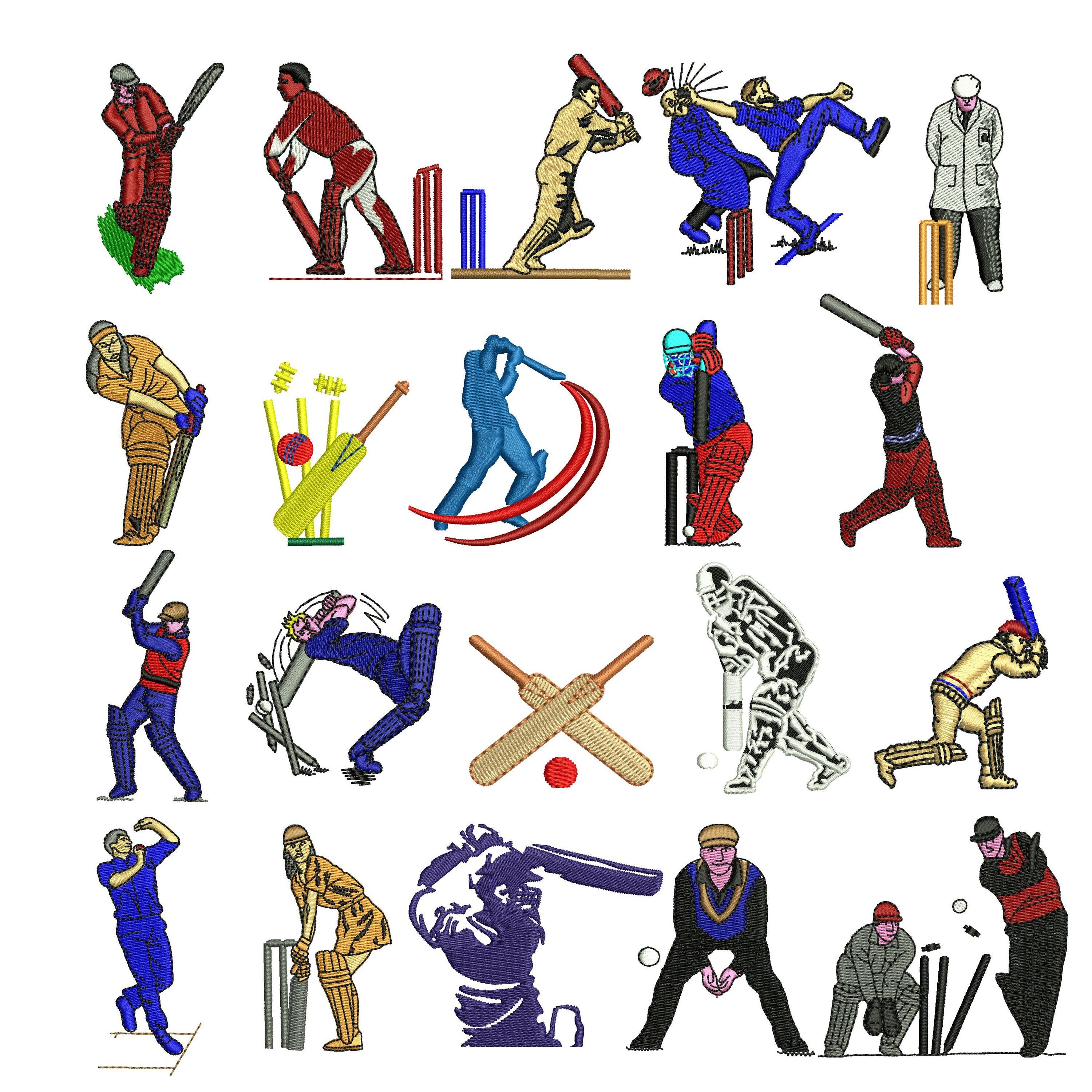 Selection Pack of 20 Cricket Themed Machine Embroidery Designs With ...