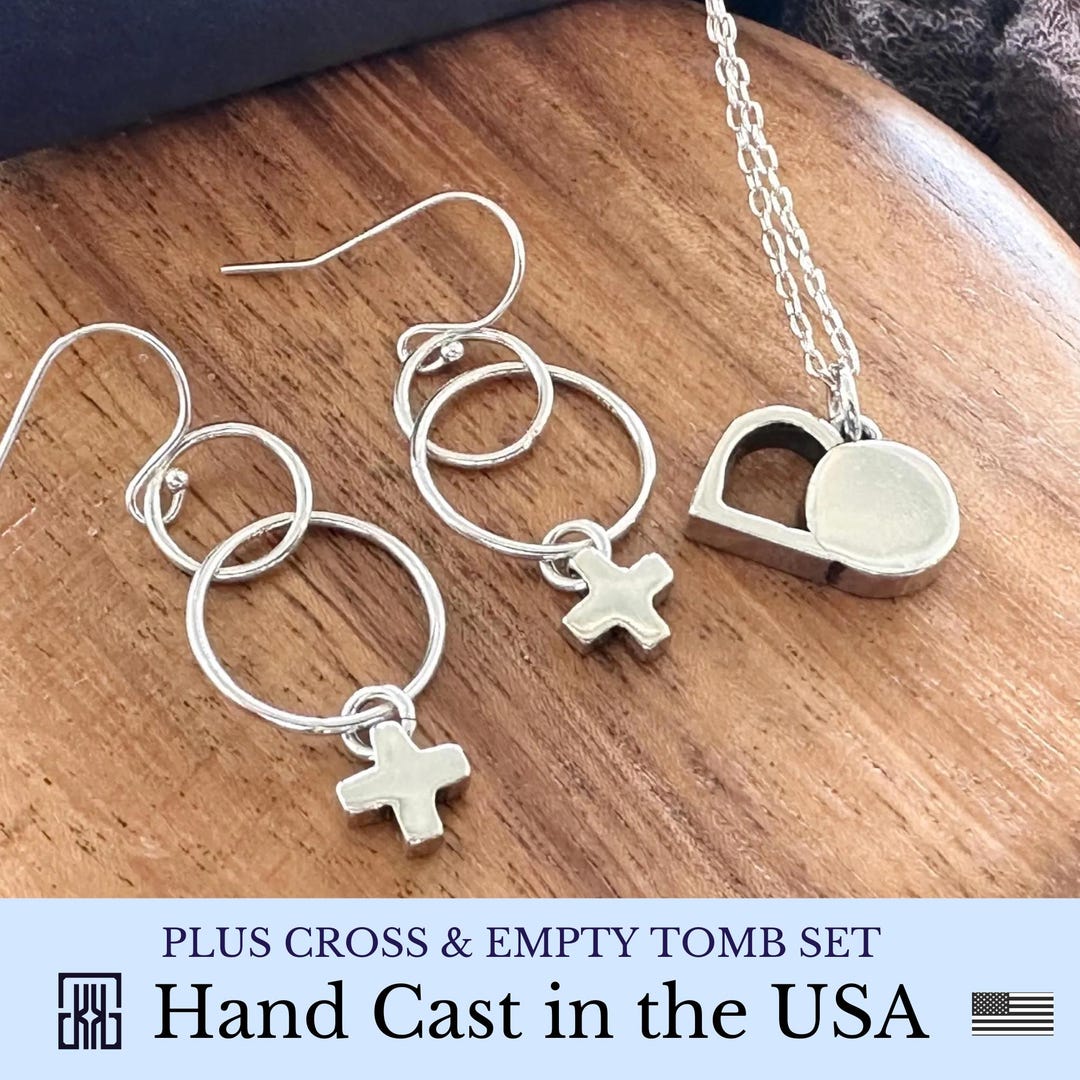 Modern EMPTY TOMB Necklace Cross Hoop Earrings Gift in Silver or Gold ...
