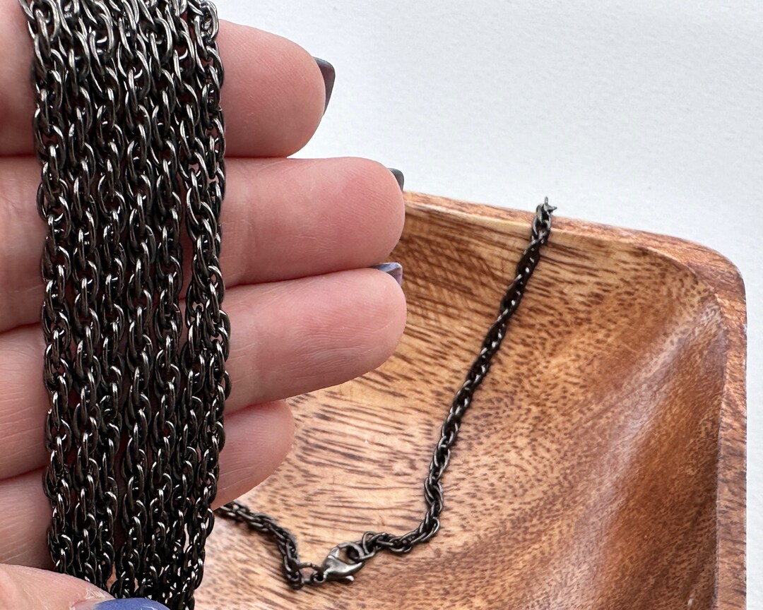 Set of 10 Men's Gunmetal Rope Chain Minimalist Black Jewelry Steel ...