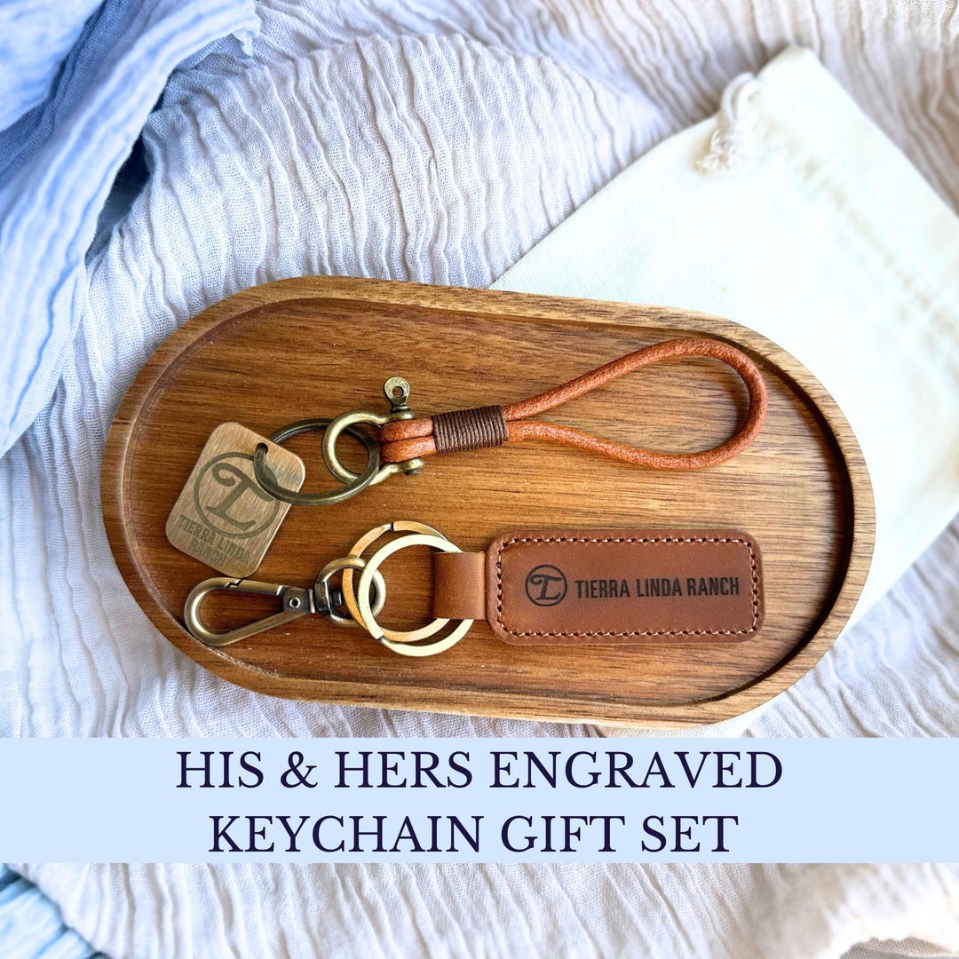 Engraved Keychain Set for Couple Farm and Ranch Gift Leather Keychain ...