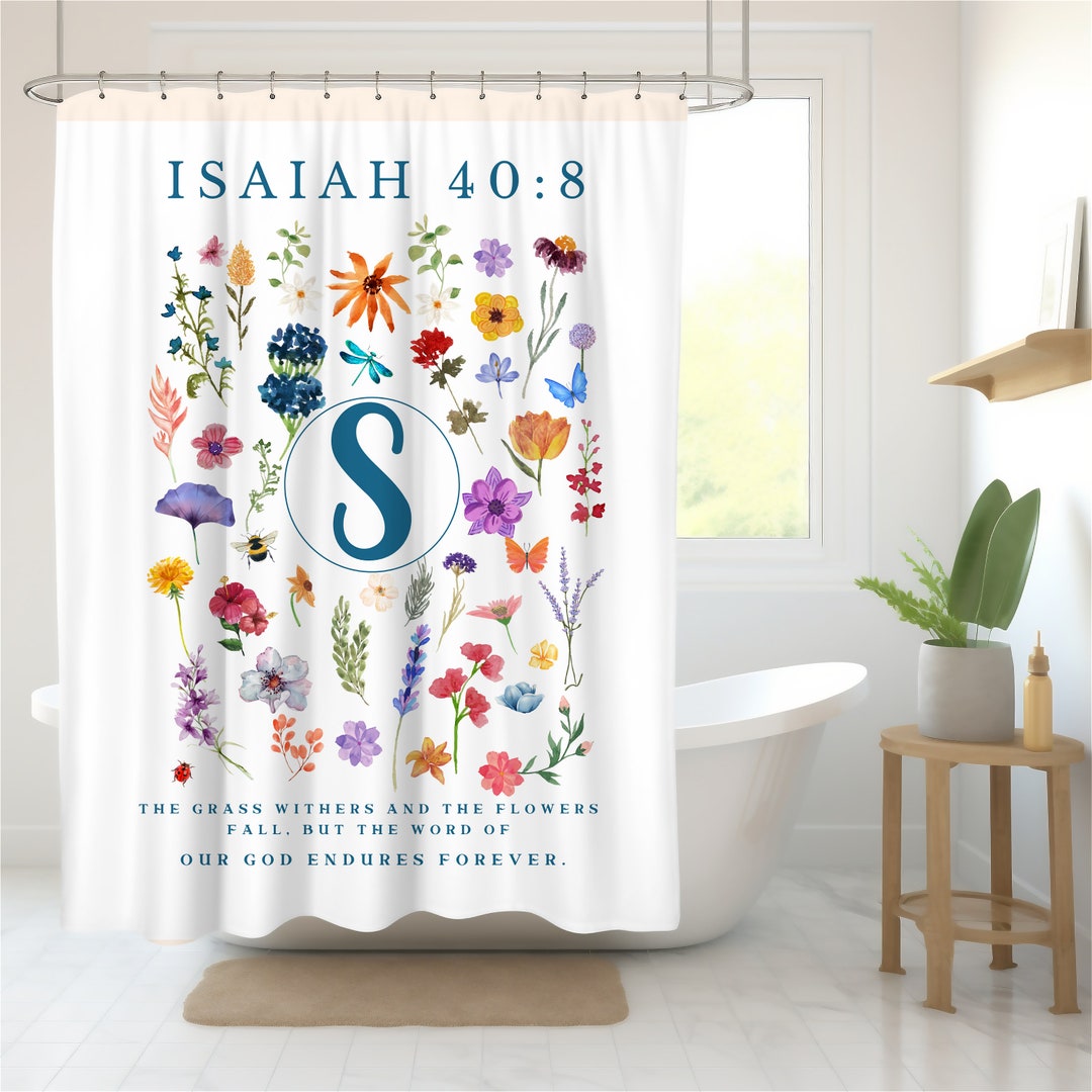 Isaiah Verse Floral Shower Curtain Christian Scripture Bath Home Decor ...