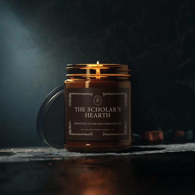 The Scholars Hearth Candle With Orange Spice Fir Pine and Fireplace ...