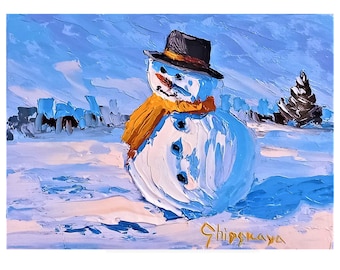 Snowman Oil Painting | Etsy