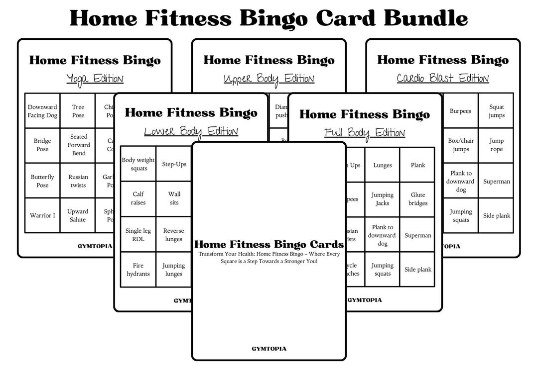 At Home Fitness Bingo Cards, Fitness Bingo, Bingo Cards, at Home ...