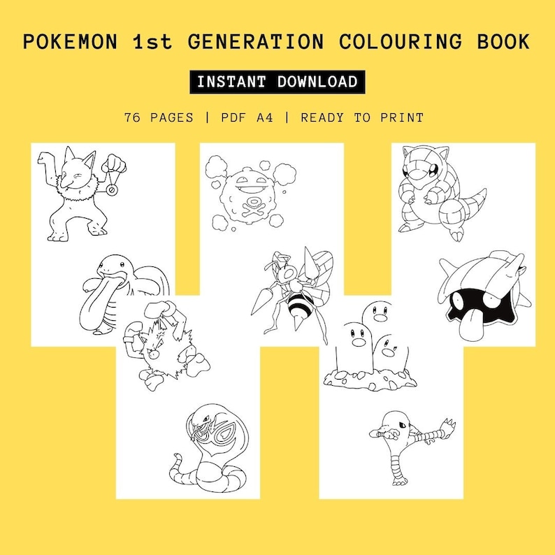 Pokemon Coloring Book, Libro De Colorear, Instant Download, Pdf A4 and ...
