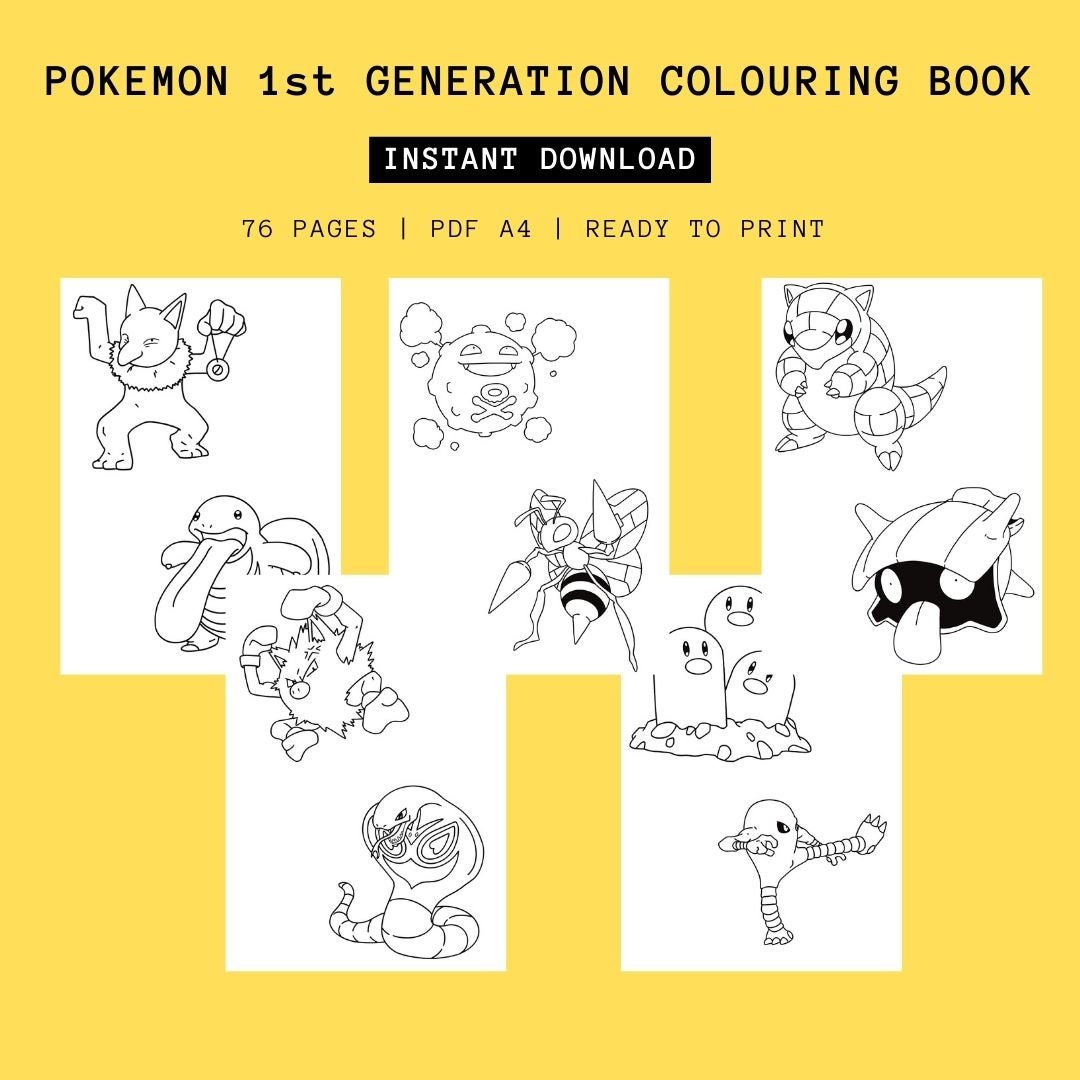 Pokemon Coloring Book, Libro De Colorear, Instant Download, Pdf A4 and ...