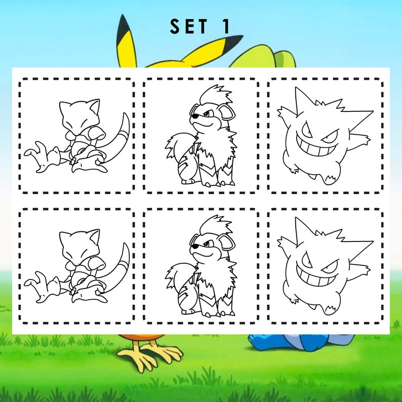 Pokemon Coloring Memory Game, Digital Product, Instant Download, PDF A4 ...