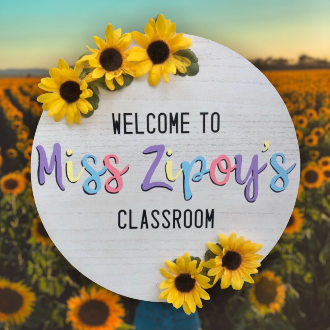 Personalized Sunflower Teacher Door Hanger; Hand Painted Custom Welcome ...