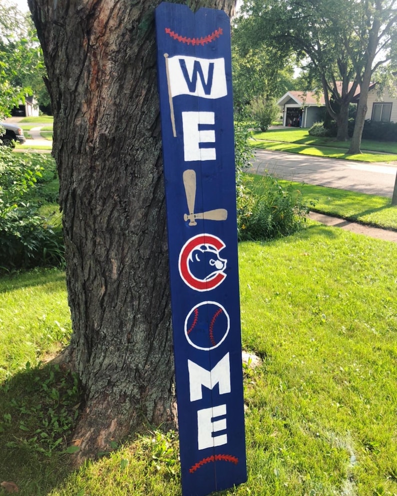 6 Foot Hand Painted Chicago Cubs WELCOME Sign for Front Door; Vertical ...