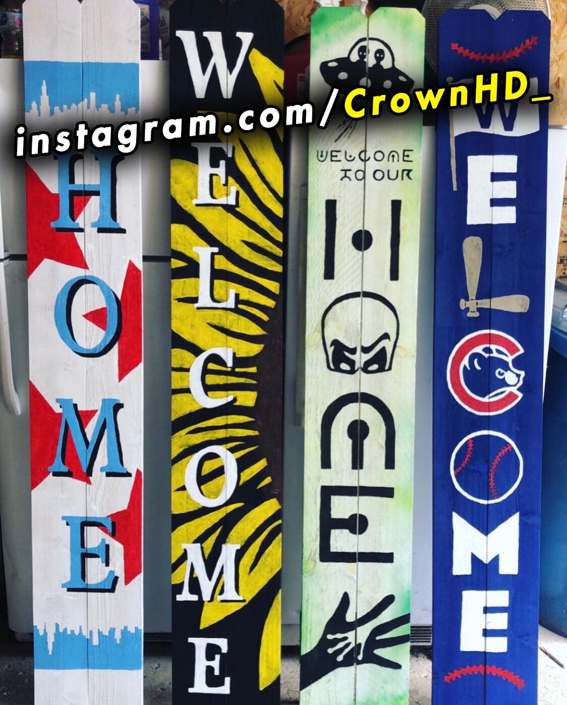 6 Foot Hand Painted Chicago Cubs WELCOME Sign for Front Door; Vertical ...