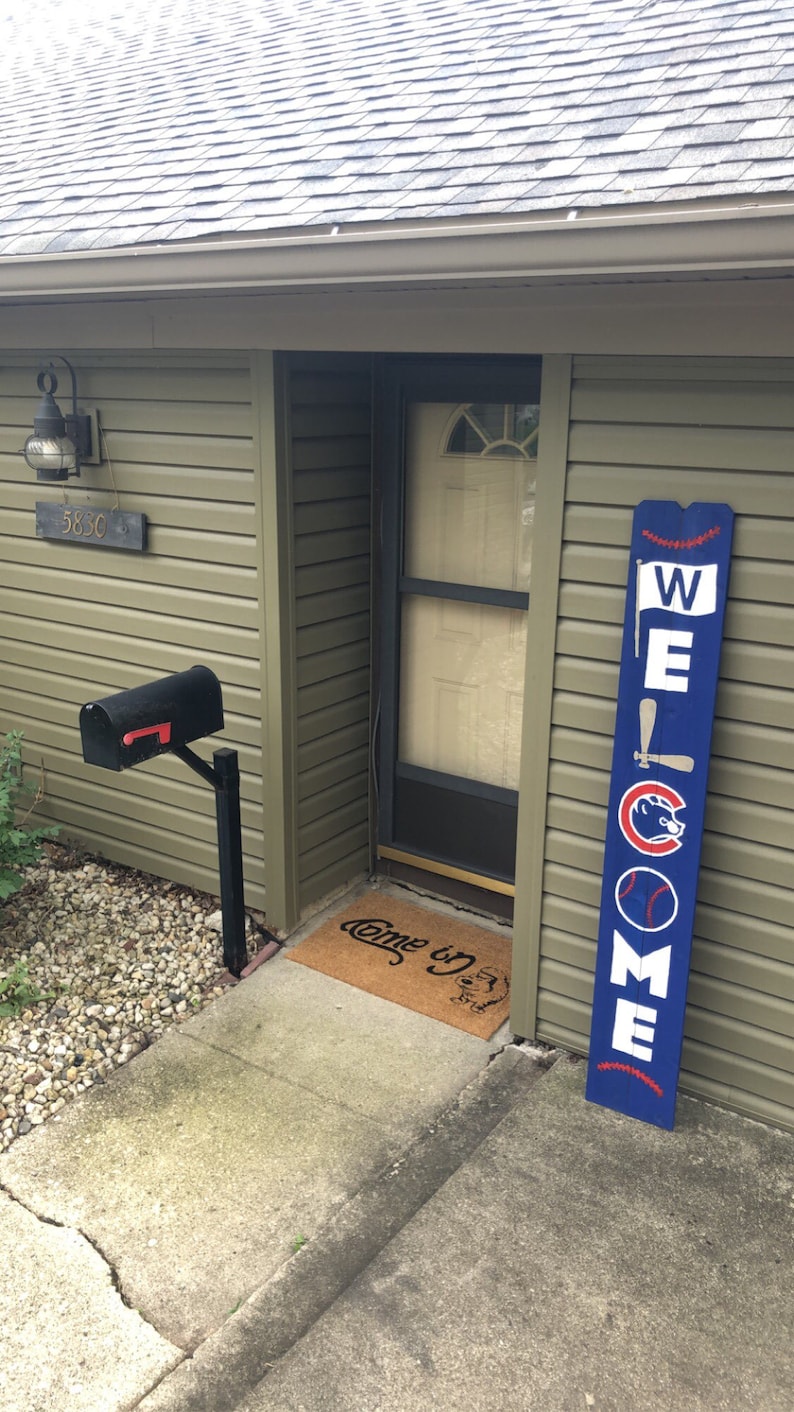 6 Foot Hand Painted Chicago Cubs WELCOME Sign for Front Door; Vertical ...