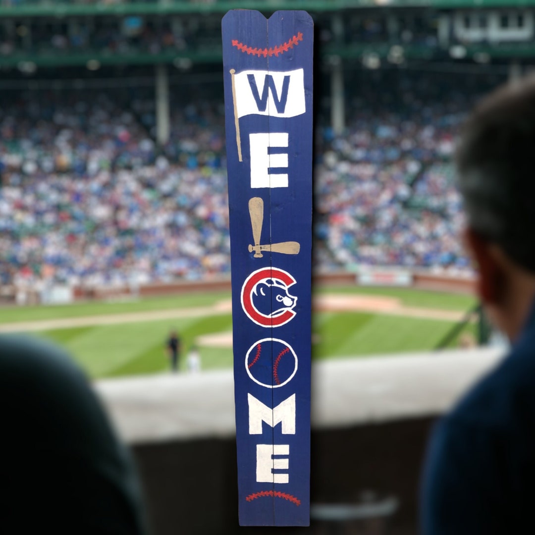 6 Foot Hand Painted Chicago Cubs WELCOME Sign for Front Door; Vertical ...