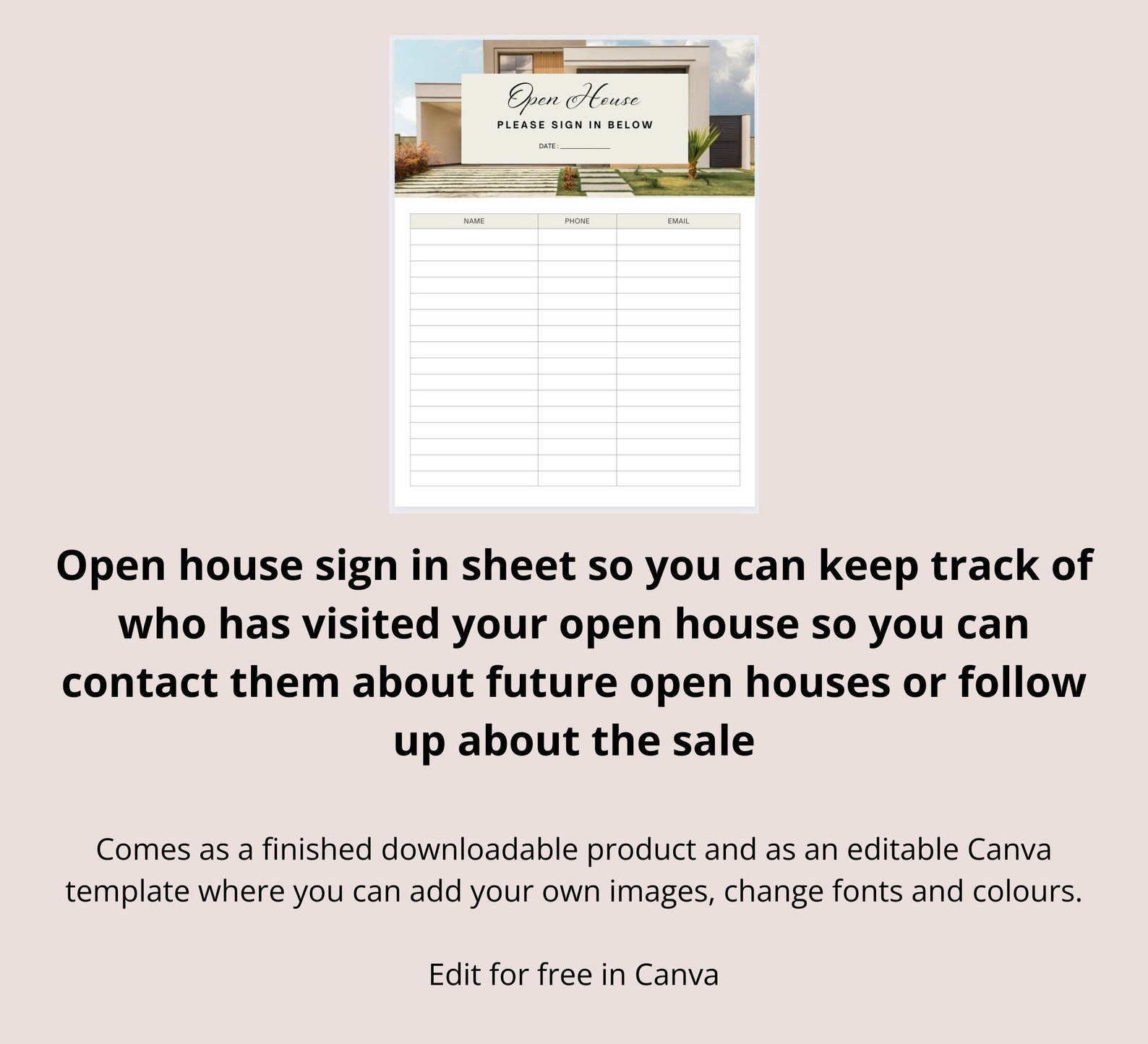Open House Sign in Sheet Editable in Canva & PDF, Open House Form ...