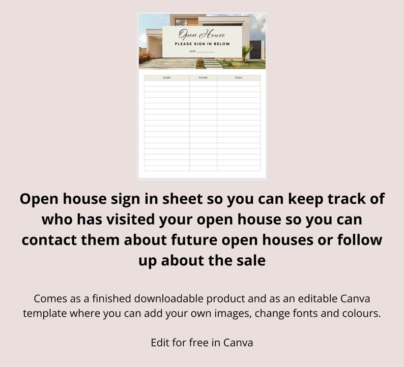 Open House Sign in Sheet Editable in Canva & PDF, Open House Form ...