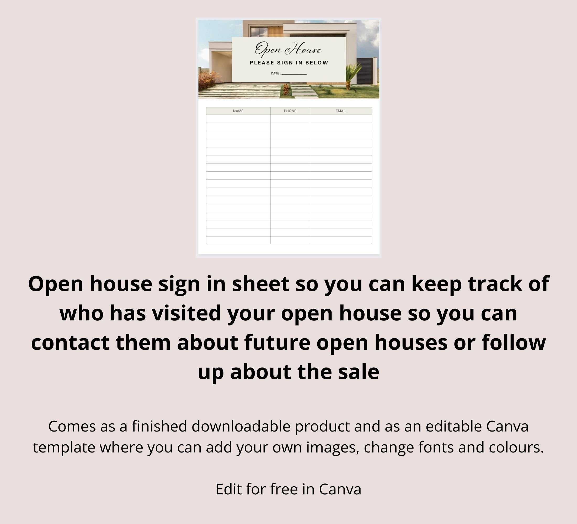Open House Sign in Sheet Editable in Canva & PDF, Open House Form ...